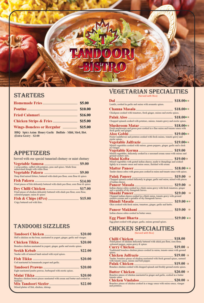 Menu « Tandoori Bistro