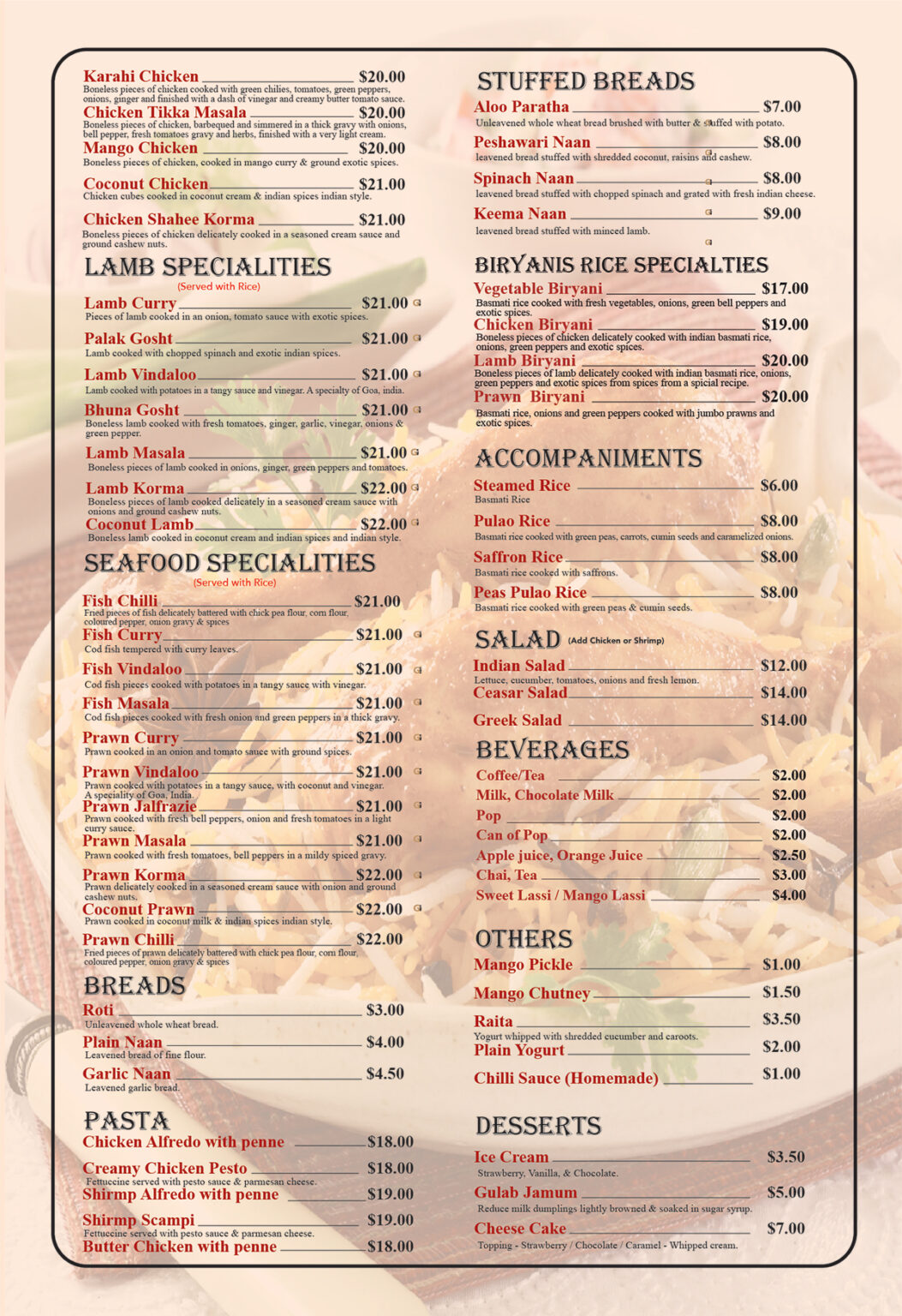 Menu « Tandoori Bistro